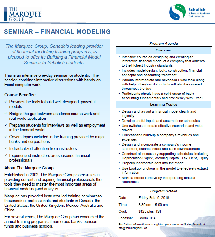 The Marquee Group – Financial Modeling Seminar – The Marketplace ...